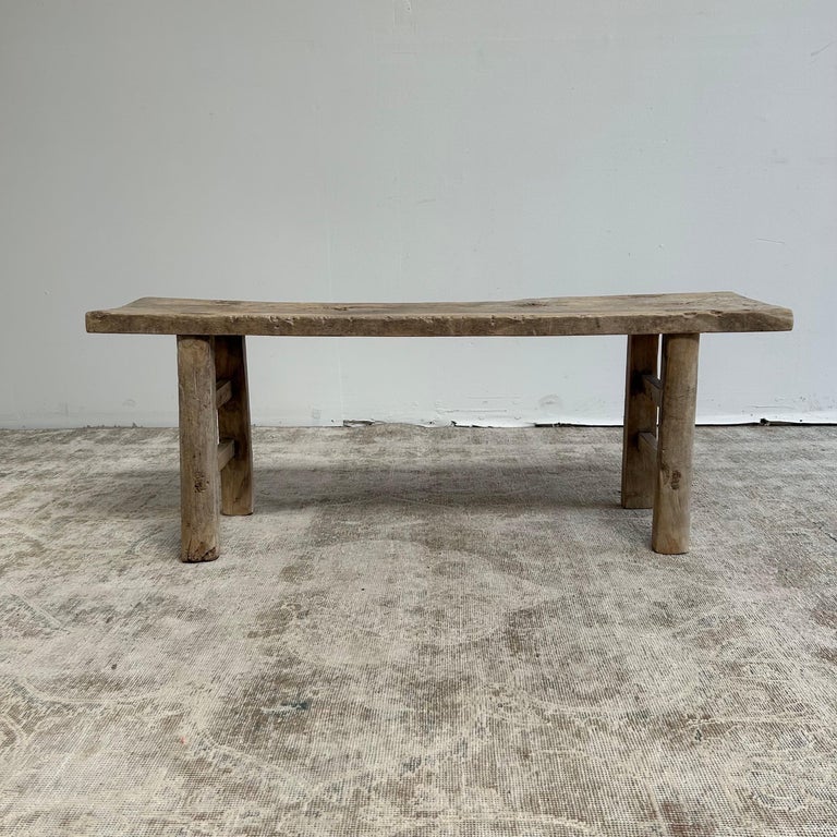 Vintage Elm Wood Bench or Coffee Table For Sale at 1stDibs