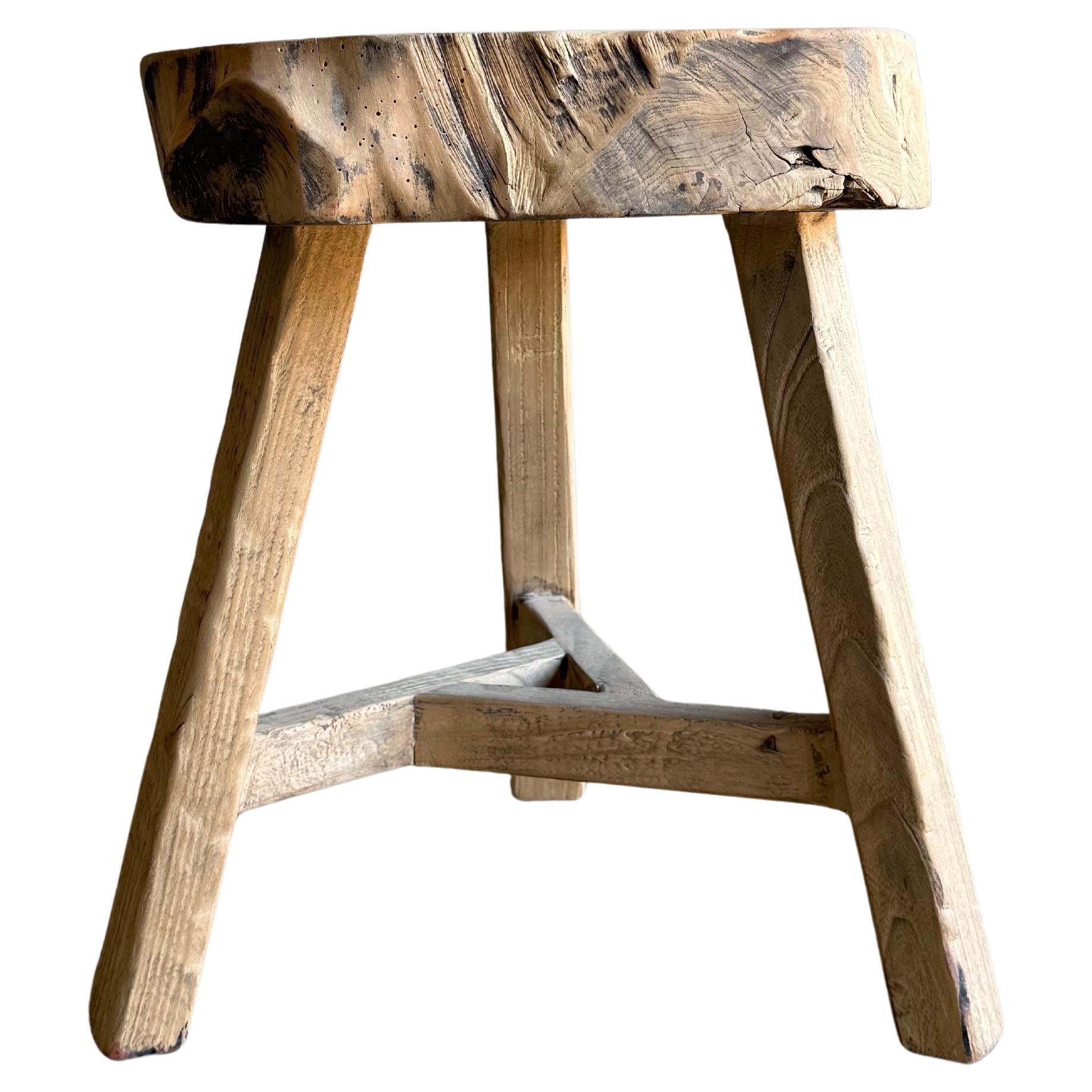 Vintage Elm Wood Chop Block Table For Sale at 1stDibs