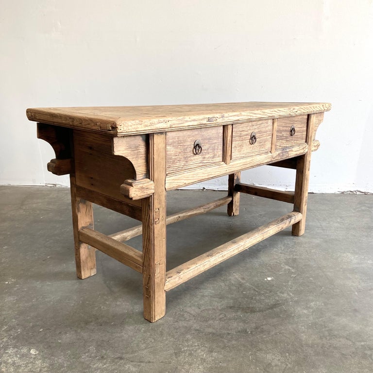 Vintage Elm Wood Console Table at 1stDibs