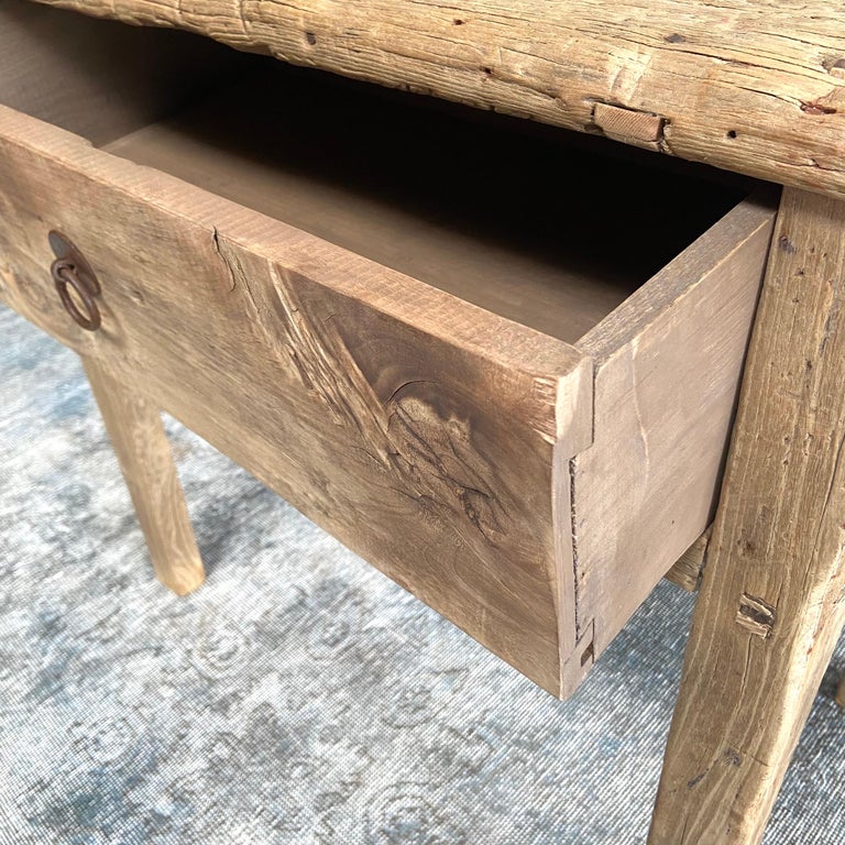 Vintage Elm Wood Console Table with Drawer For Sale at 1stDibs