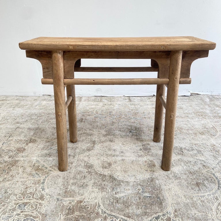 Vintage Elm Wood Console Table with Round Legs For Sale at 1stDibs