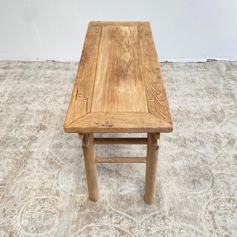 Vintage Elm Wood Console Table with Round Legs For Sale at 1stDibs
