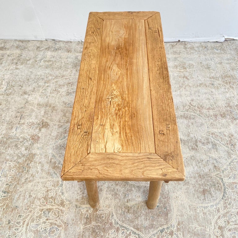 Vintage Elm Wood Console Table with Round Legs For Sale at 1stDibs