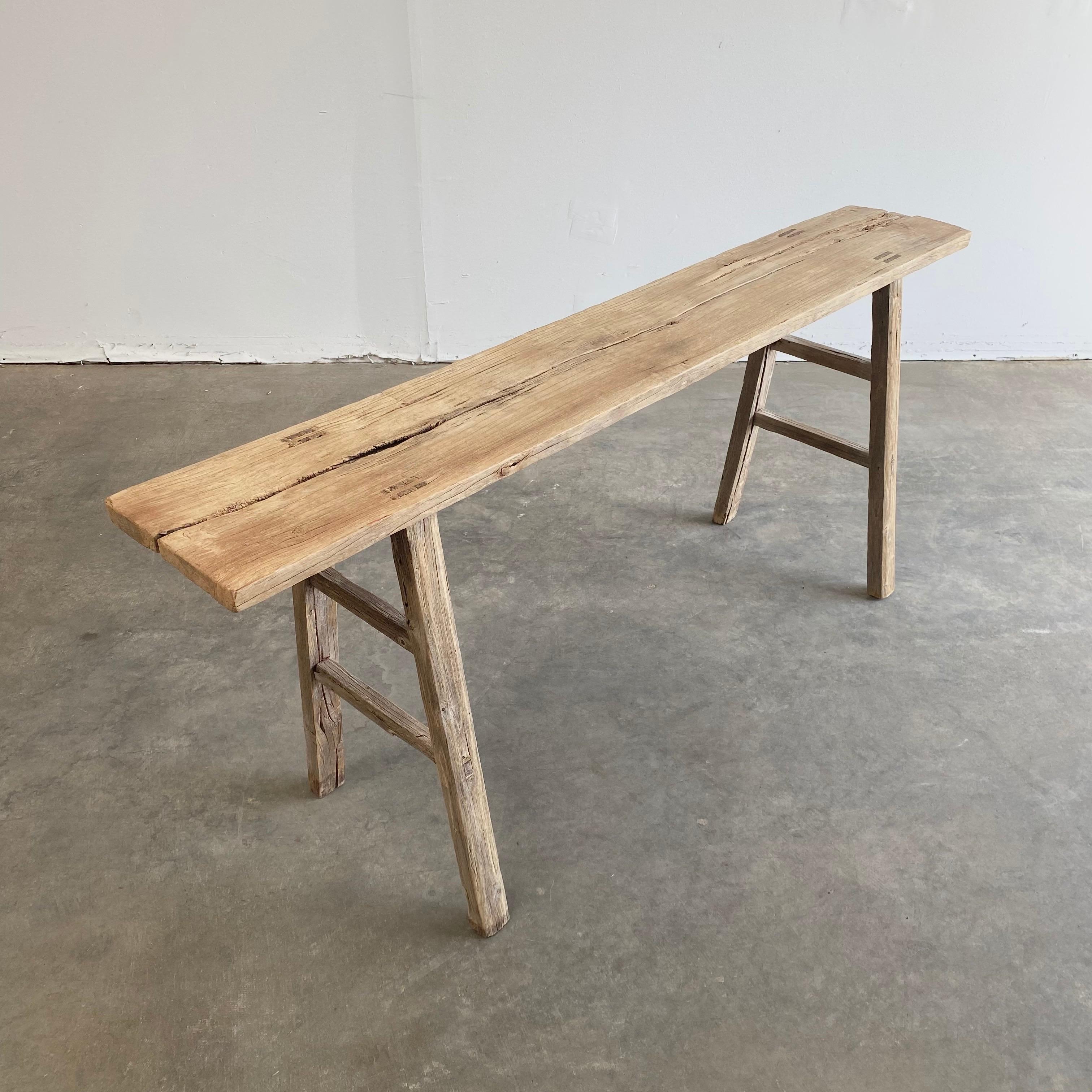 Vintage Elm Wood Long Console Table For Sale at 1stDibs