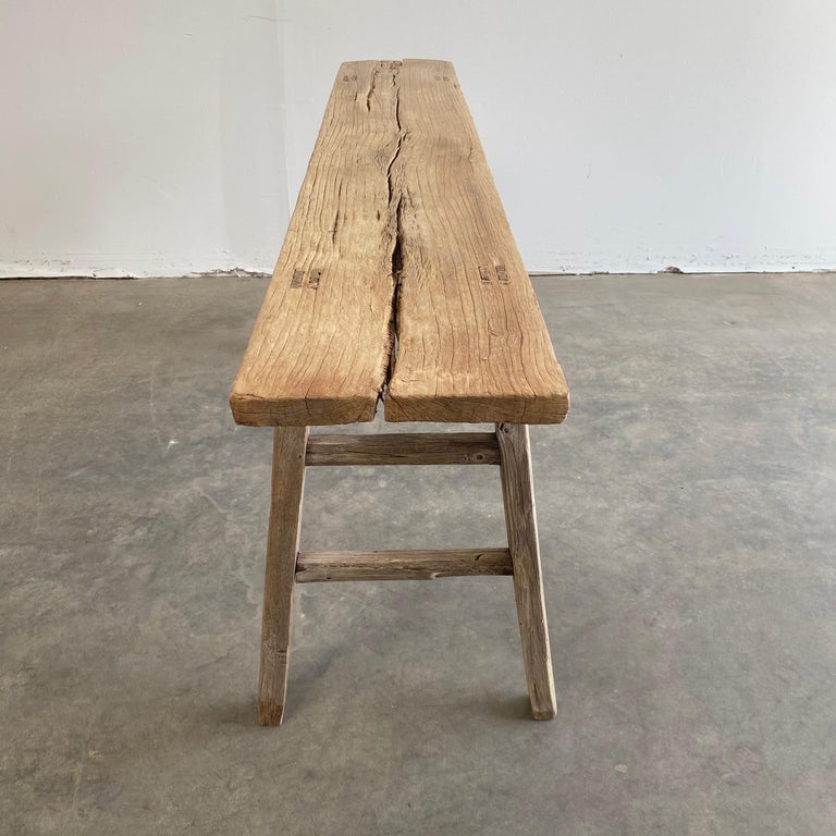 Vintage Elm Wood Long Console Table For Sale at 1stDibs
