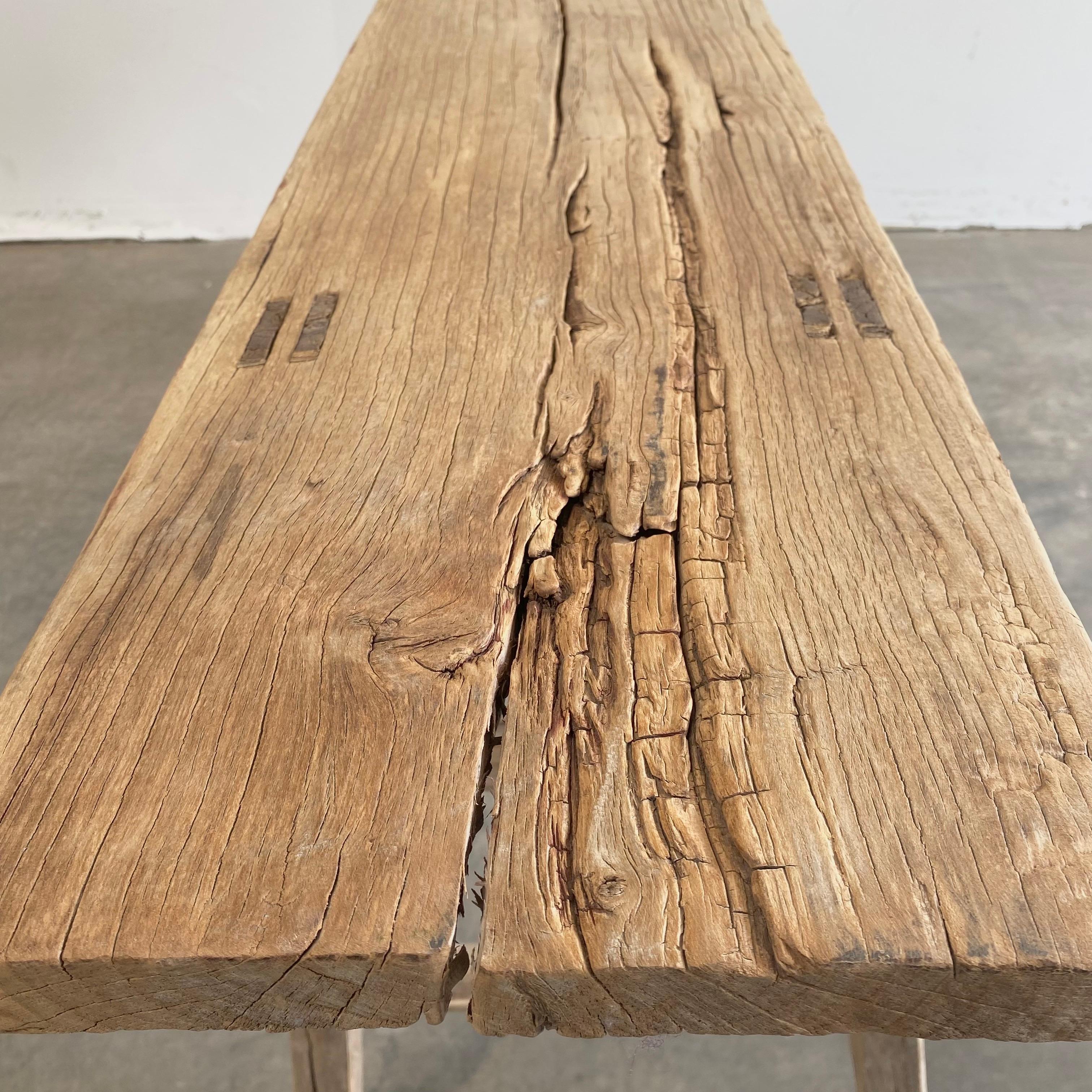 Vintage Elm Wood Long Console Table For Sale at 1stDibs