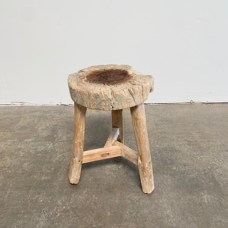 Vintage Elm Wood Round Stool Chopping Stool at 1stDibs