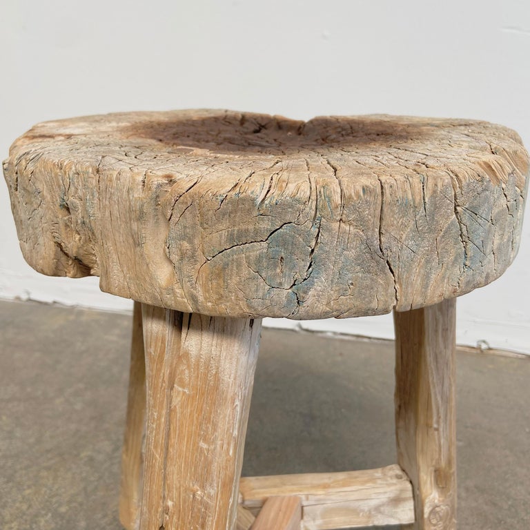 Vintage Elm Wood Round Stool Chopping Stool at 1stDibs