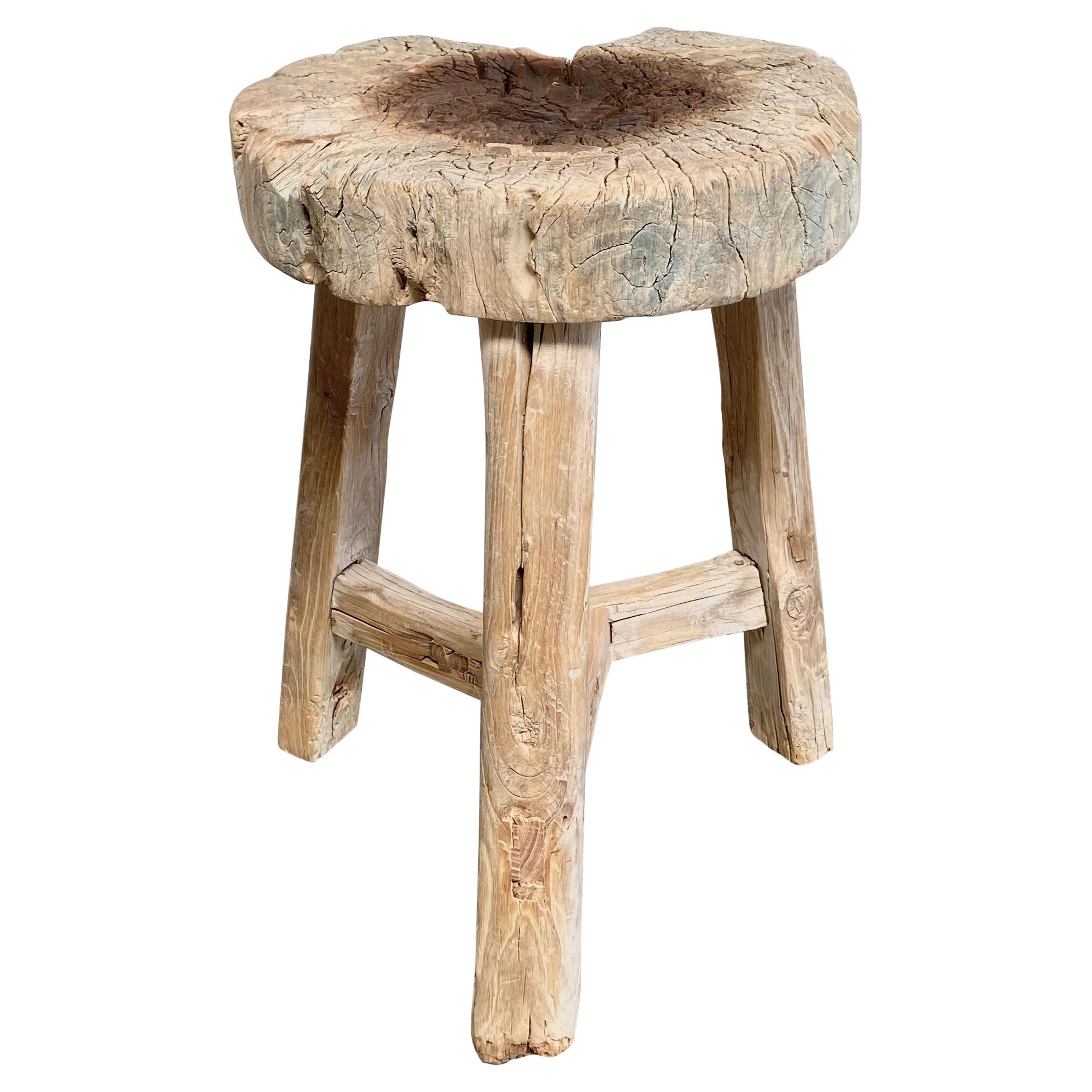 Vintage Elm Wood Round Stool Chopping Stool at 1stDibs