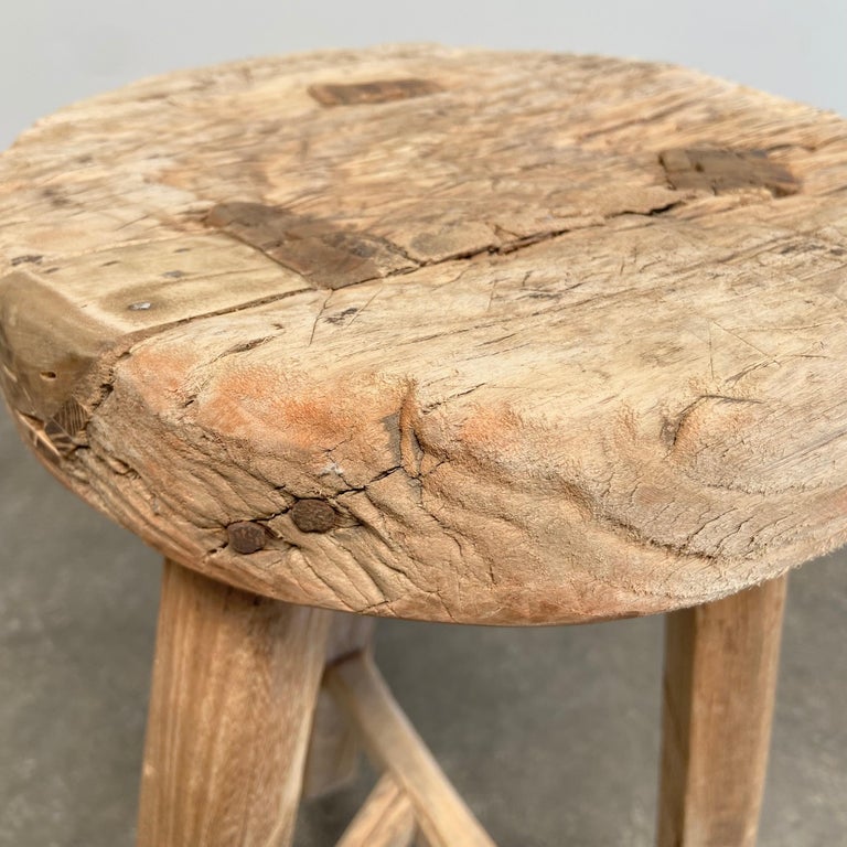 Vintage Elm Wood Round Stool at 1stDibs | vintage round wooden stool ...