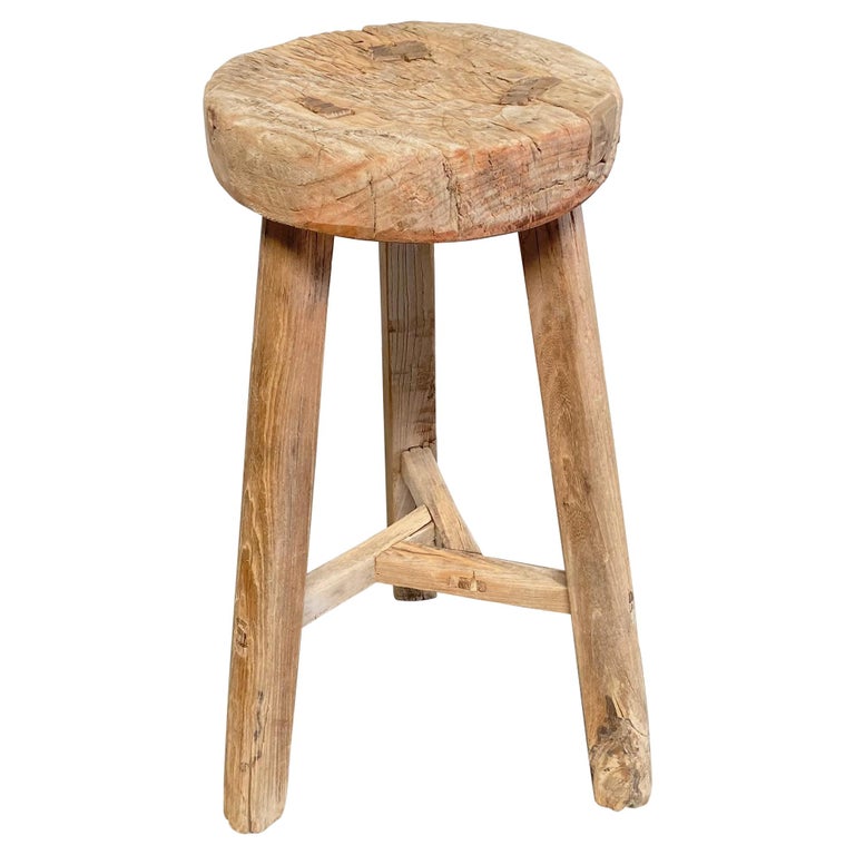 Vintage Elm Wood Round Stool at 1stDibs | vintage round wooden stool ...
