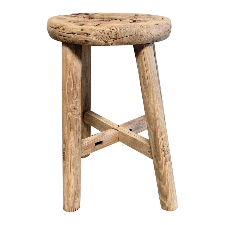 Vintage Elm Wood Round Stool at 1stDibs | old stool, vintage wood stool ...