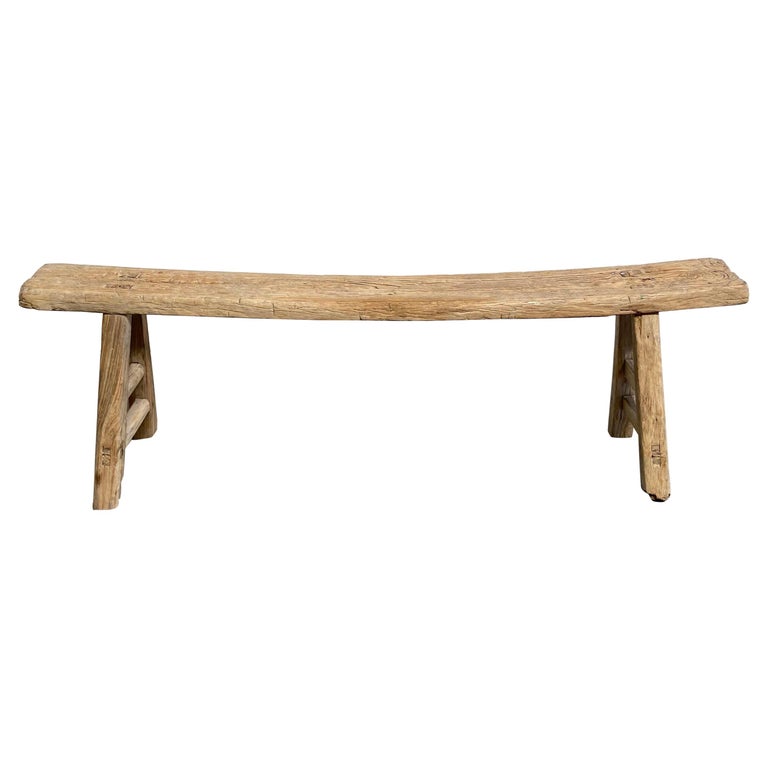 Vintage Elm Wood Rustic Skinny Bench at 1stDibs