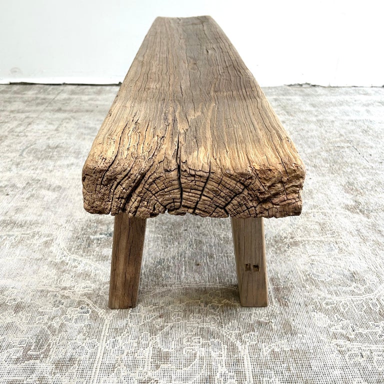 Vintage Elm Wood Bench For Sale at 1stDibs