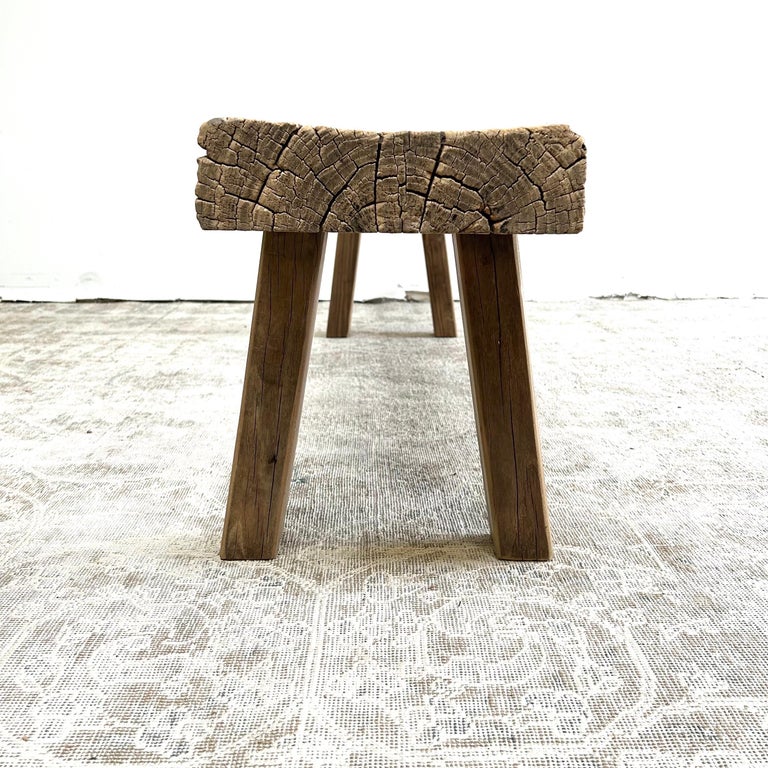 Vintage Elm Wood Bench For Sale at 1stDibs