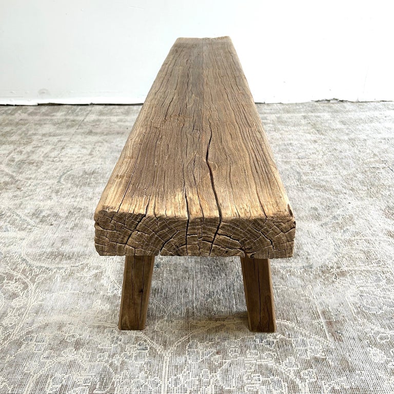 Vintage Elm Wood Bench For Sale at 1stDibs