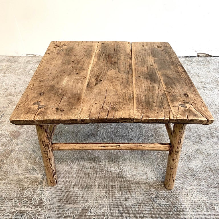 Vintage Elm Wood Side Table For Sale at 1stDibs
