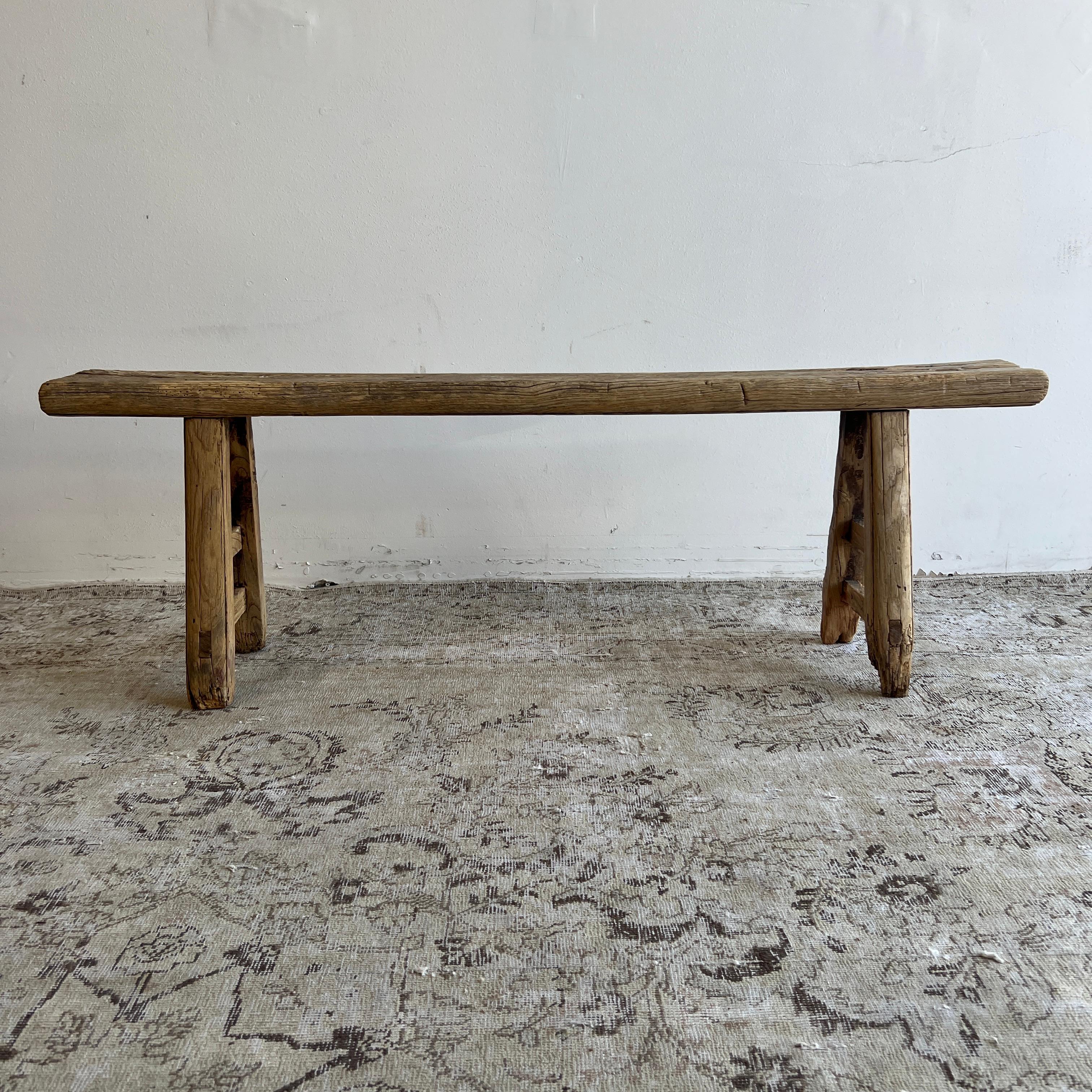 Vintage Elm Wood Skinny Bench For Sale at 1stDibs | rustic skinny bench ...