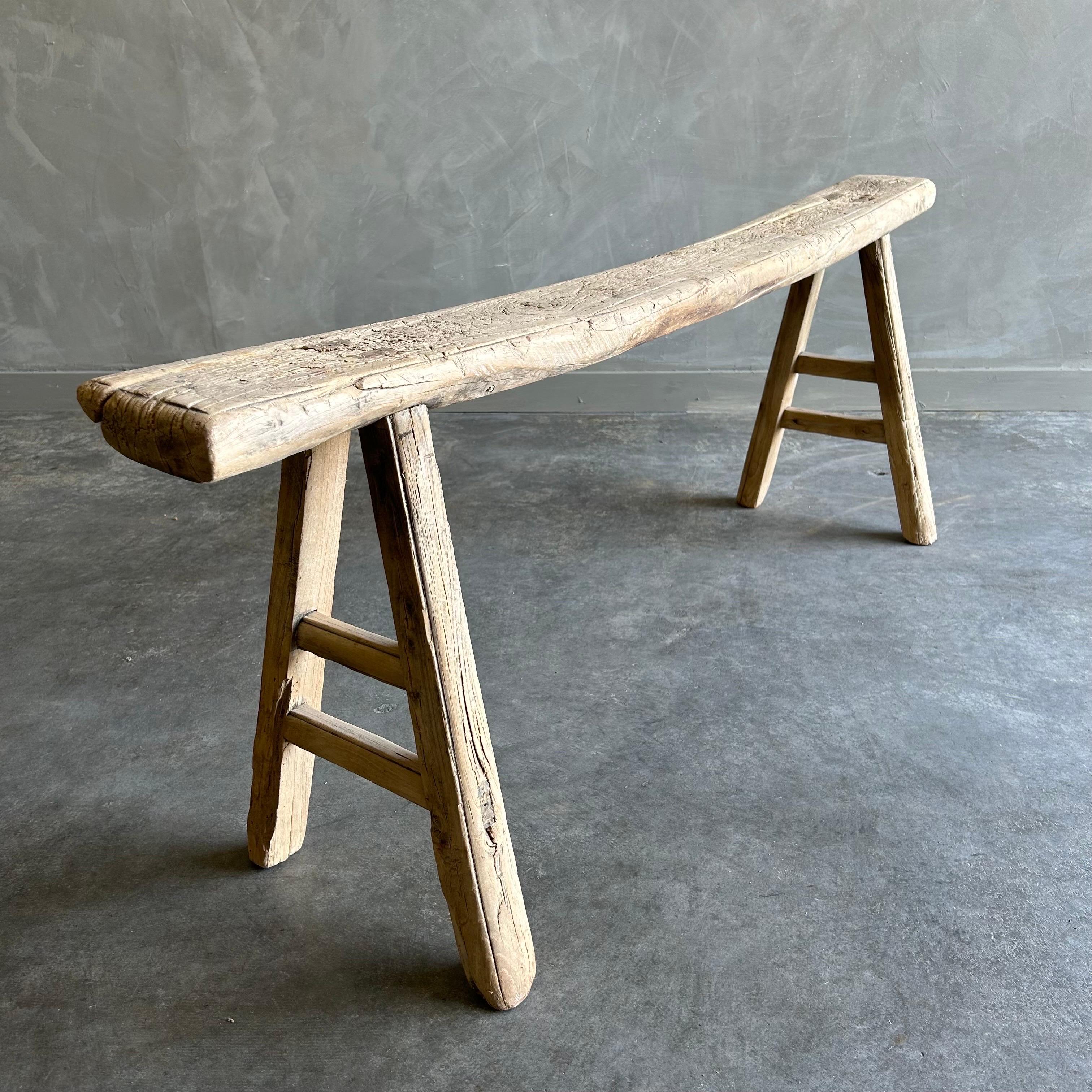 Vintage Elm Wood Skinny Bench For Sale at 1stDibs