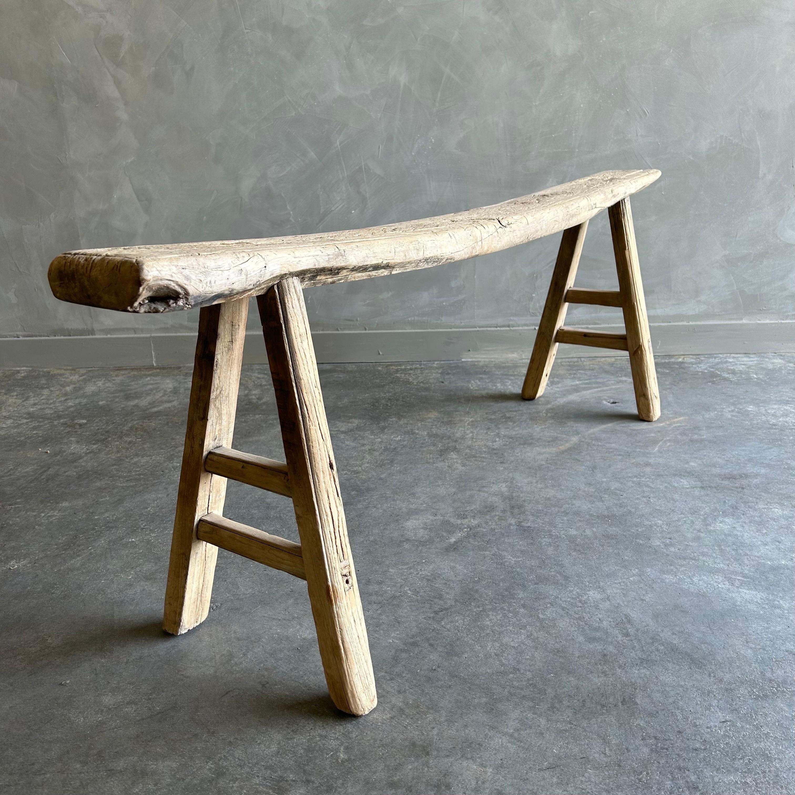 Vintage Elm Wood Skinny Bench For Sale at 1stDibs