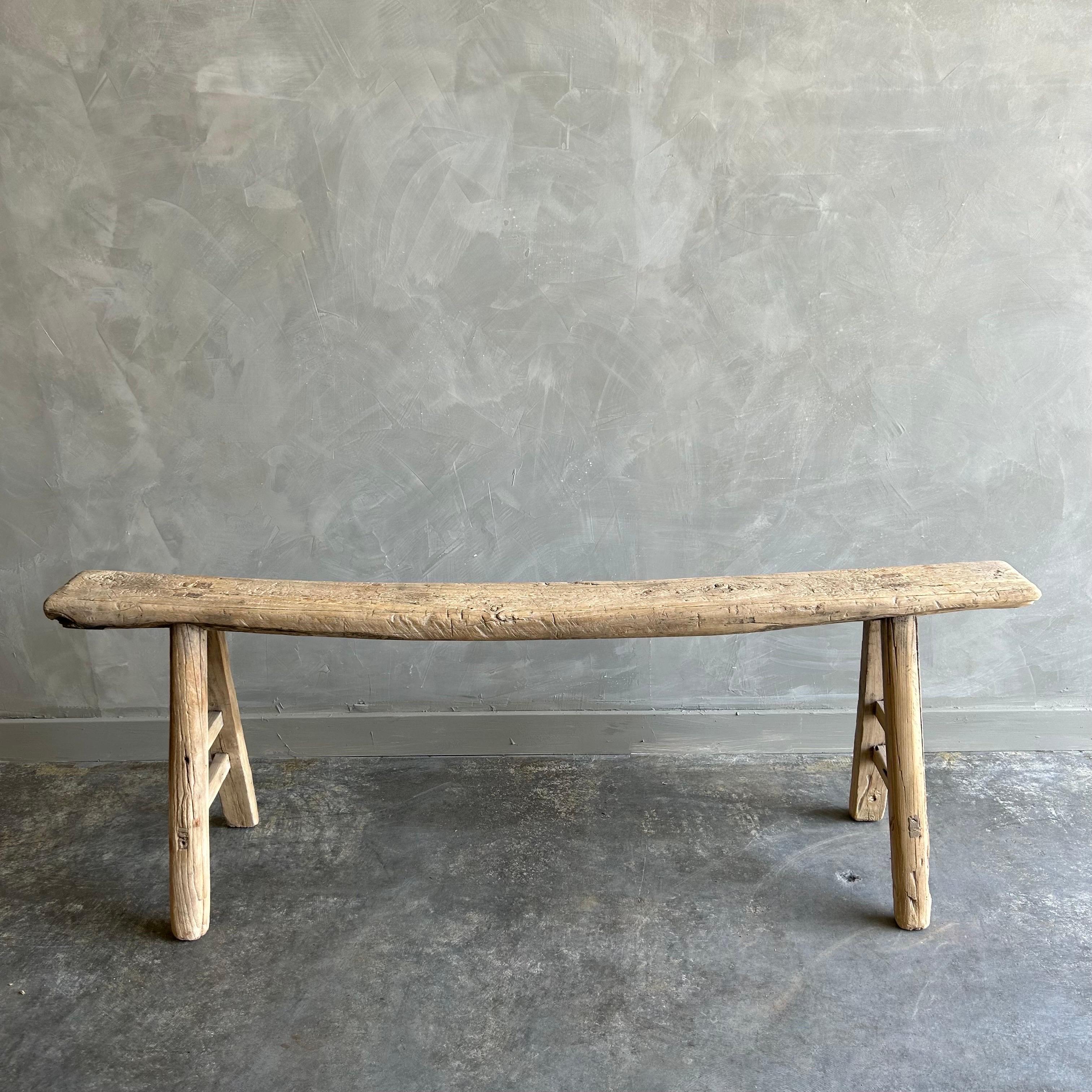 Vintage Elm Wood Skinny Bench For Sale at 1stDibs