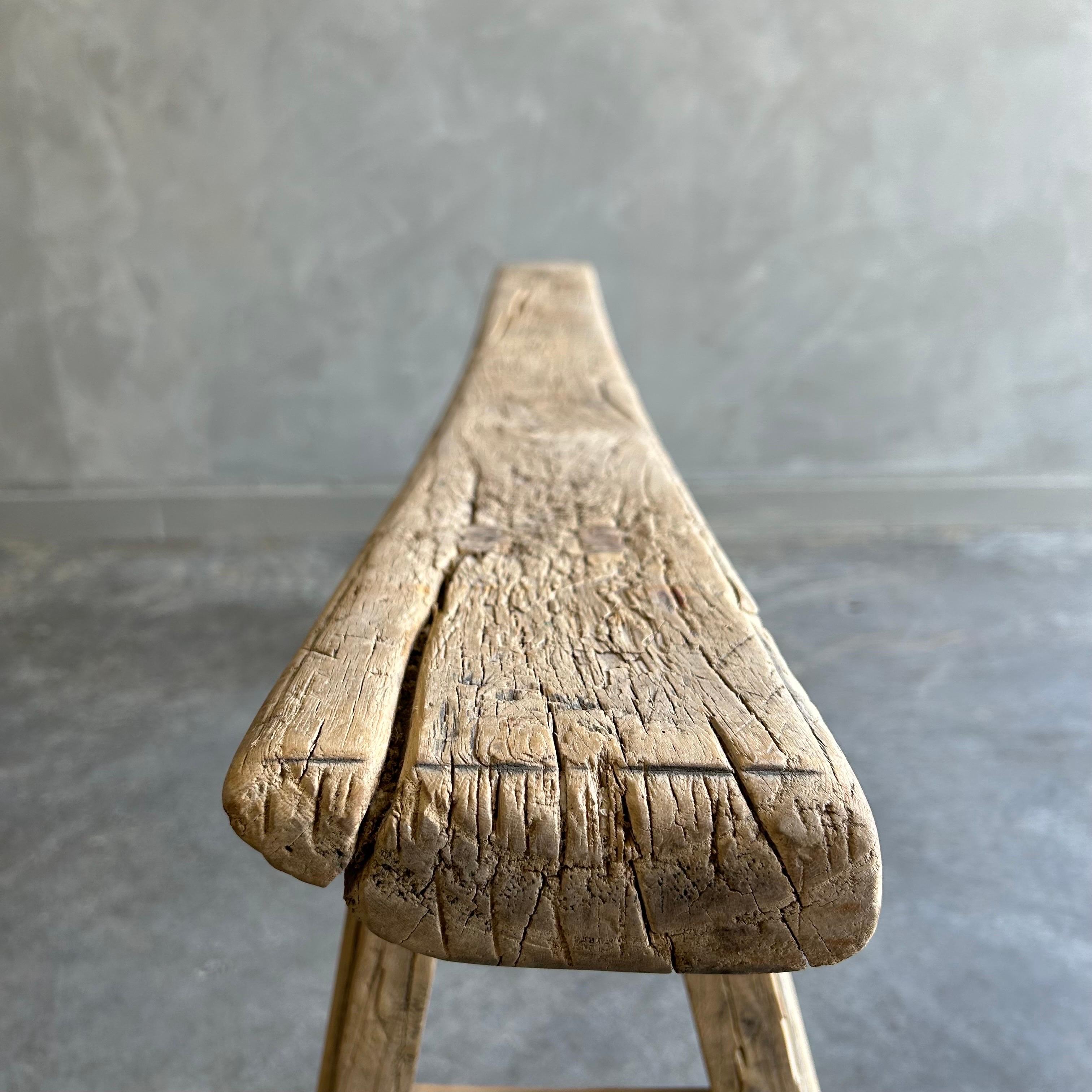 Vintage Elm Wood Skinny Bench For Sale at 1stDibs