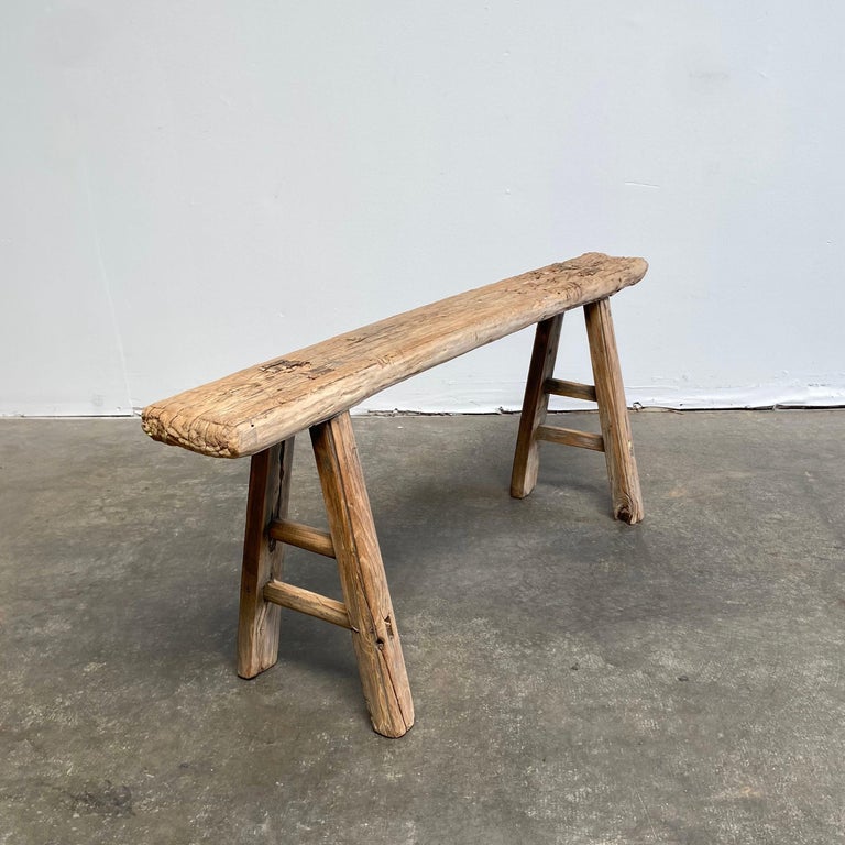 Vintage Elm Wood Skinny Bench at 1stDibs | skinny wood bench