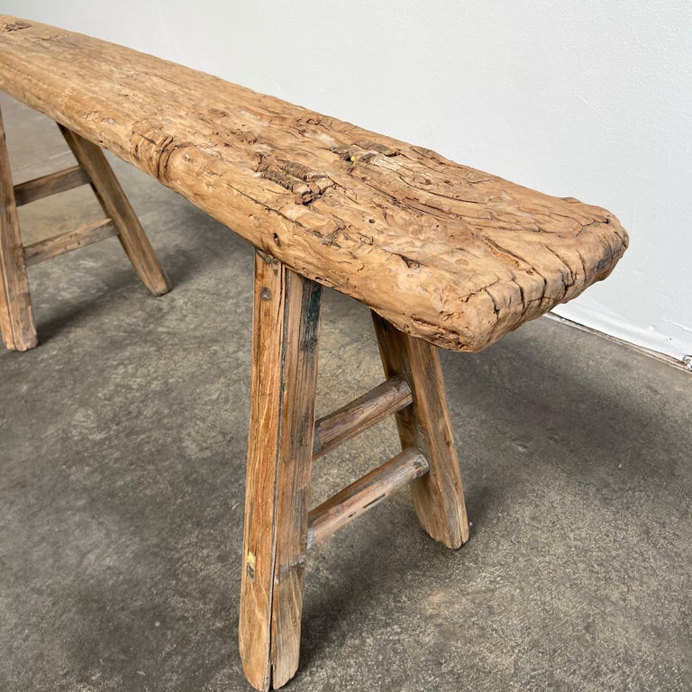 Vintage Elm Wood Skinny Bench at 1stDibs | skinny wood bench