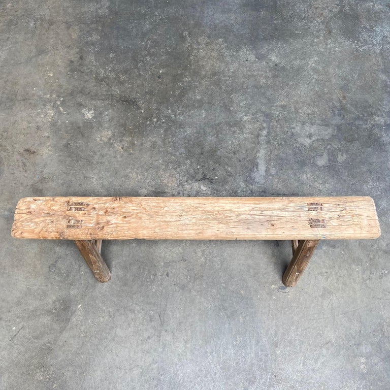 Vintage Elm Wood Skinny Bench at 1stDibs | skinny wood bench
