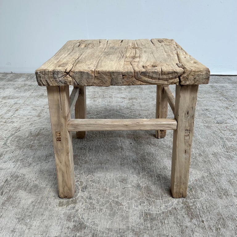 Vintage Elm Wood Square Side Table Wabi Sabi Style For Sale at 1stDibs