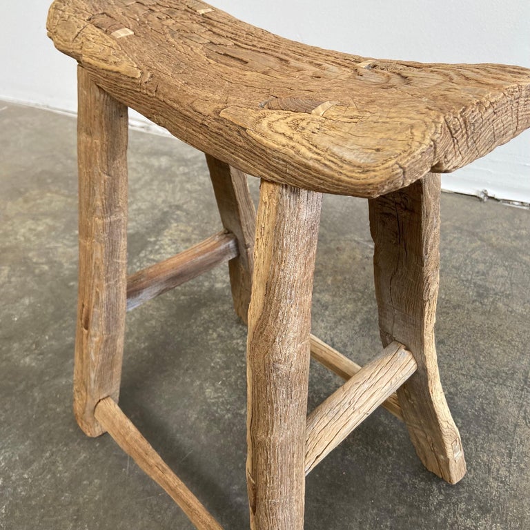 Vintage Elm Wood Stool at 1stDibs