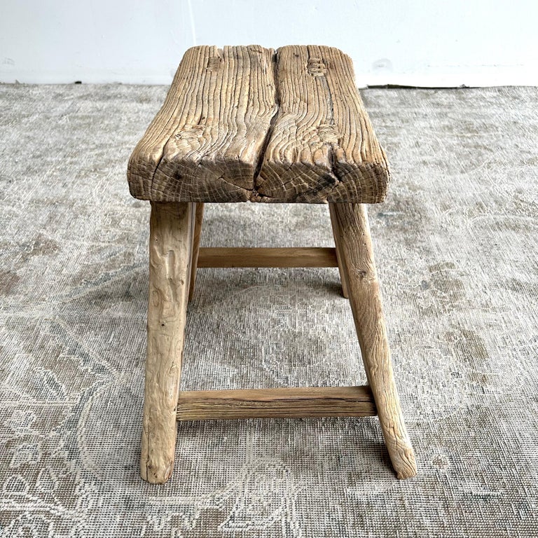 Vintage Elm Wood Stool For Sale at 1stDibs