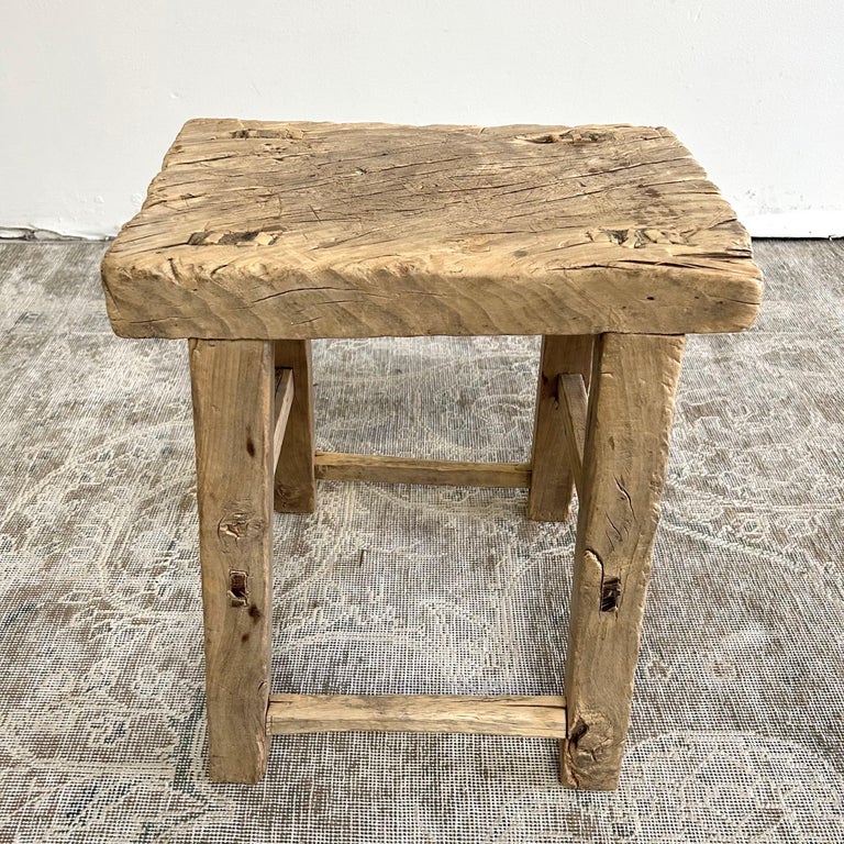 Vintage Elm Wood Stool For Sale at 1stDibs