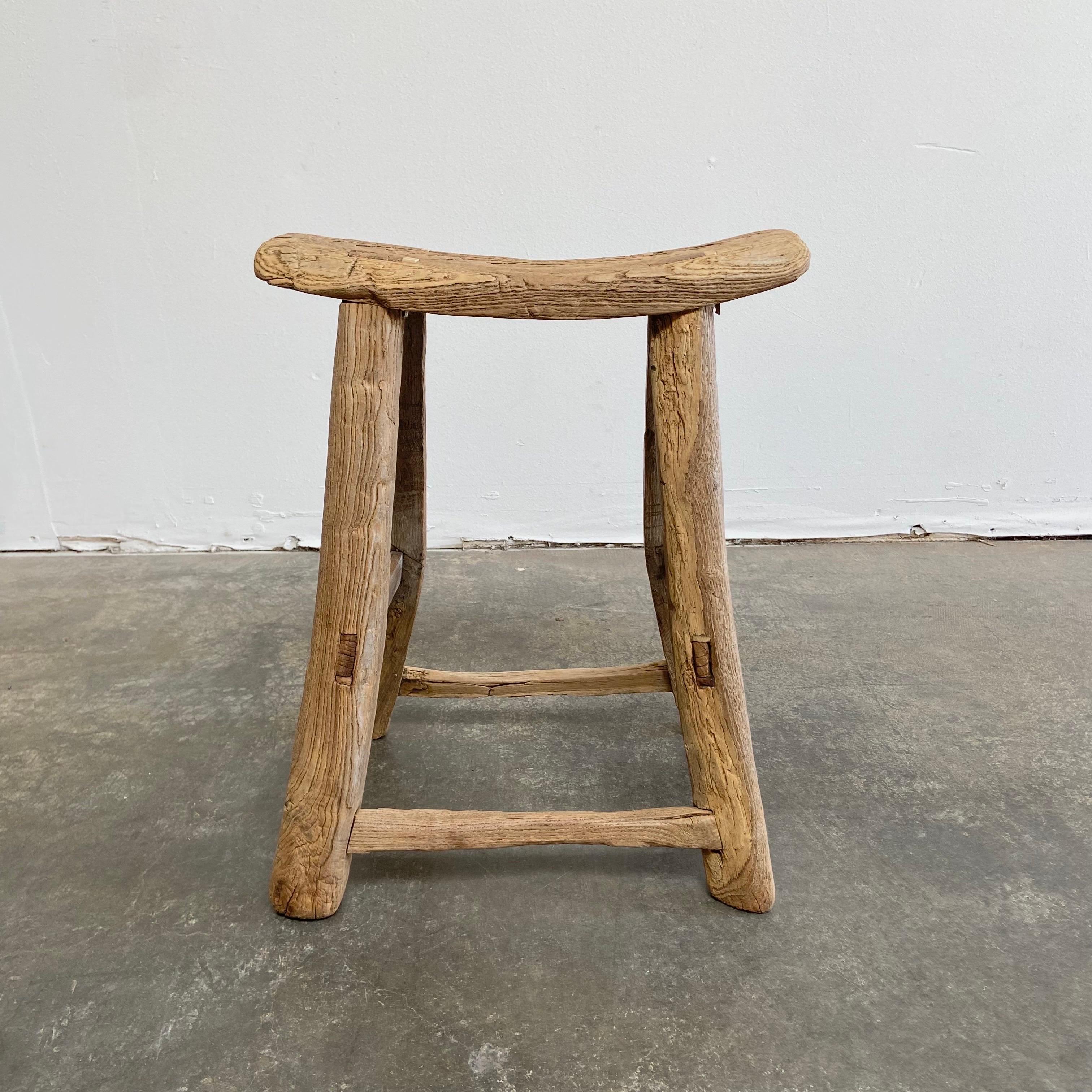 Vintage Elm Wood Stool at 1stDibs