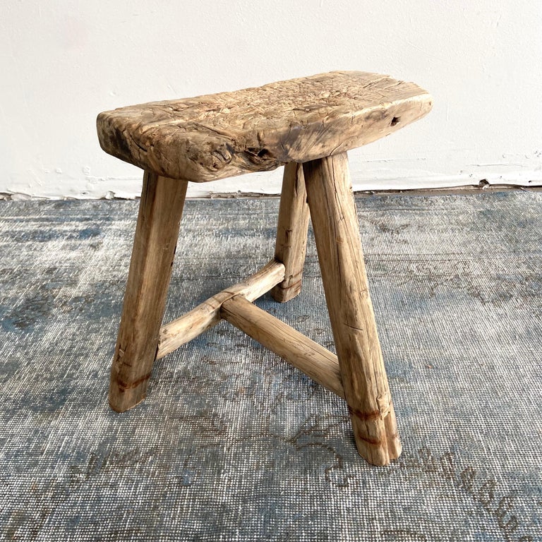 Vintage Elm Wood Stool For Sale at 1stDibs