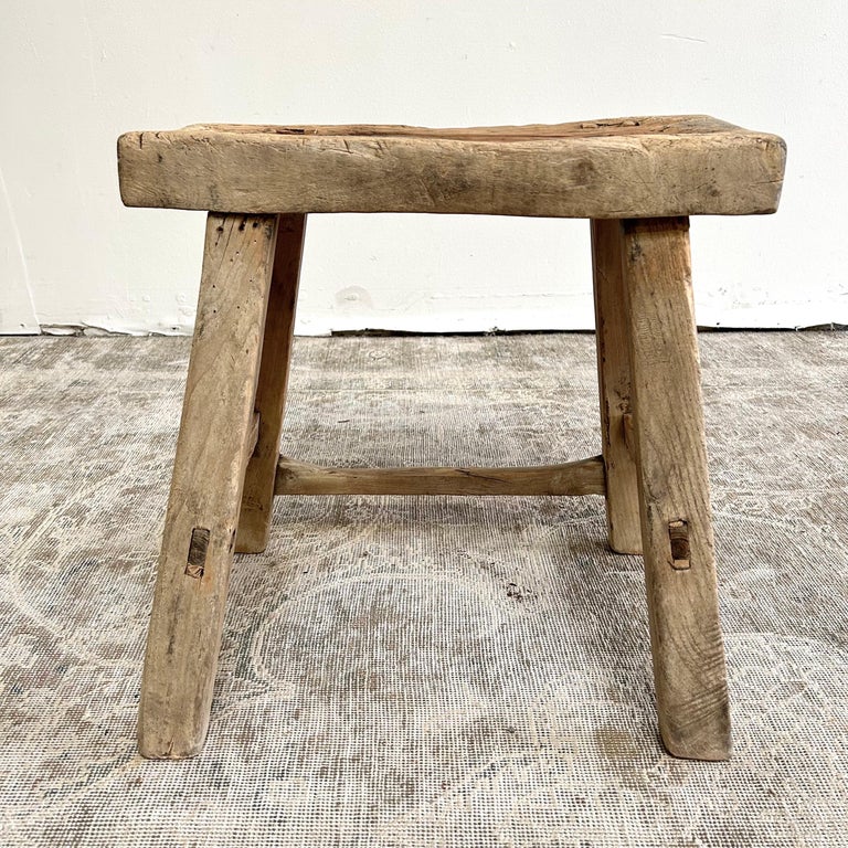Vintage Elm Wood Stool For Sale at 1stDibs