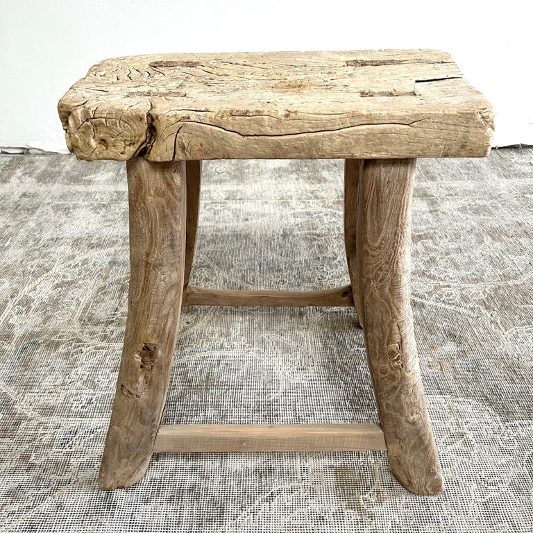 Vintage Elm Wood Stool For Sale at 1stDibs