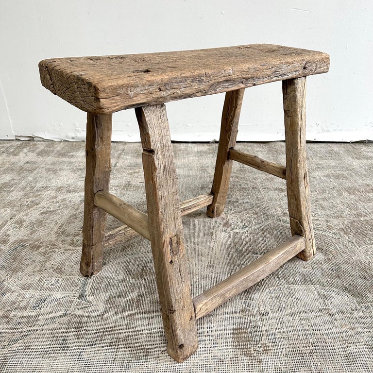 Vintage Elm Wood Stool For Sale at 1stDibs