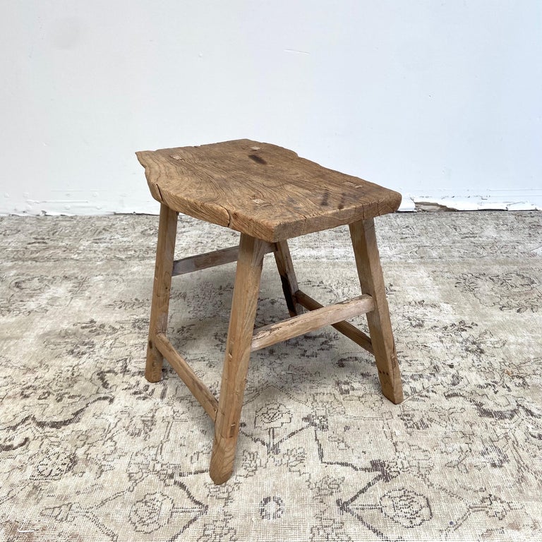 Vintage Elm Wood Stool For Sale at 1stDibs