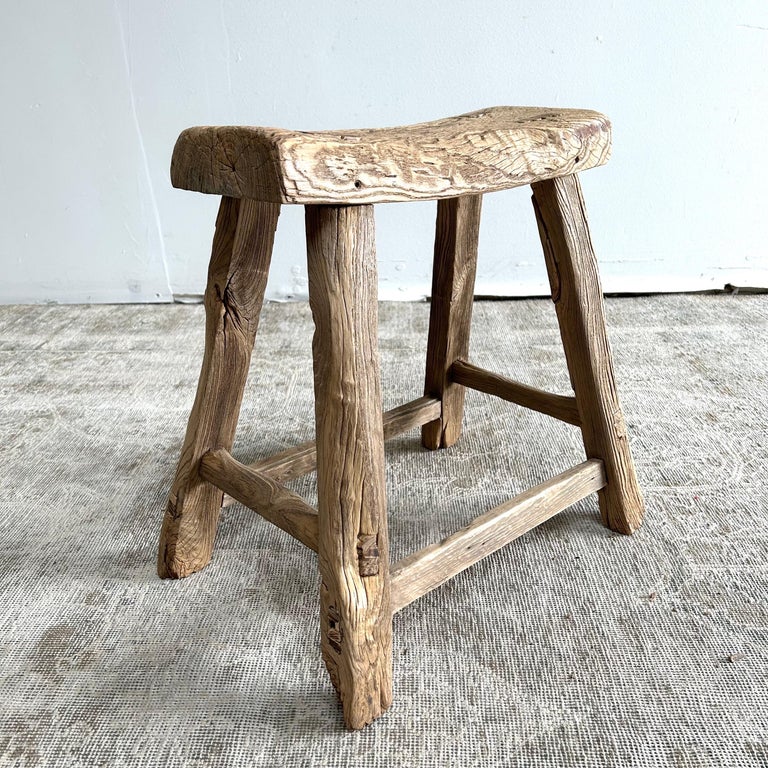 Vintage Elm Wood Stool For Sale at 1stDibs