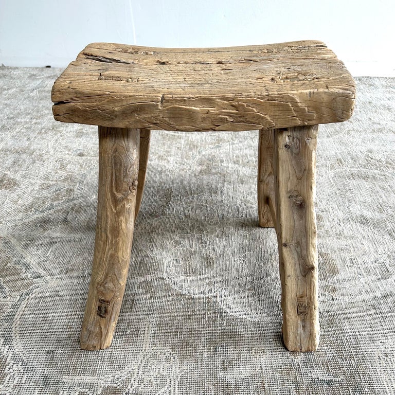 Vintage Elm Wood Stool For Sale at 1stDibs