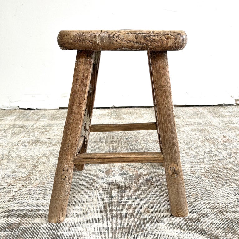 Vintage Elm Wood Stool For Sale at 1stDibs