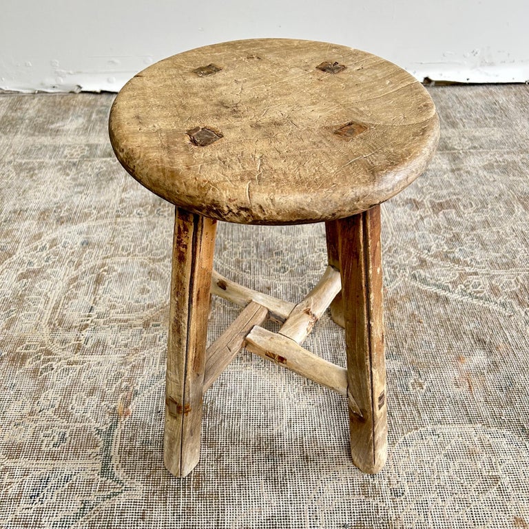 Vintage Elm Wood Stool For Sale at 1stDibs