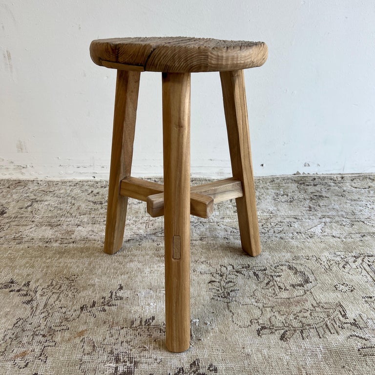Vintage Elm Wood Stool For Sale at 1stDibs