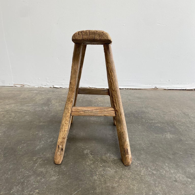 Vintage Elm Wood Stool at 1stDibs