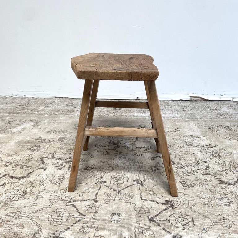 Vintage Elm Wood Stool For Sale at 1stDibs