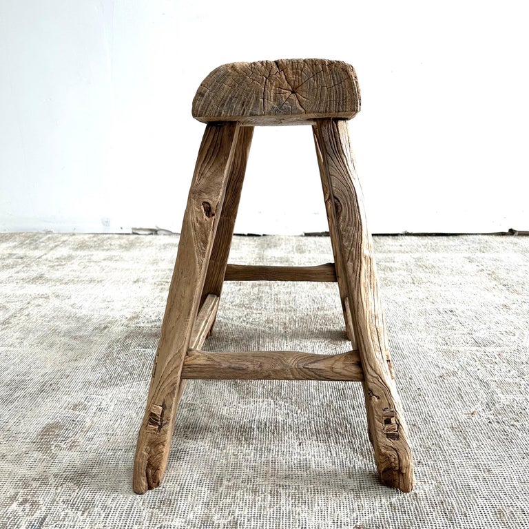 Vintage Elm Wood Stool For Sale at 1stDibs
