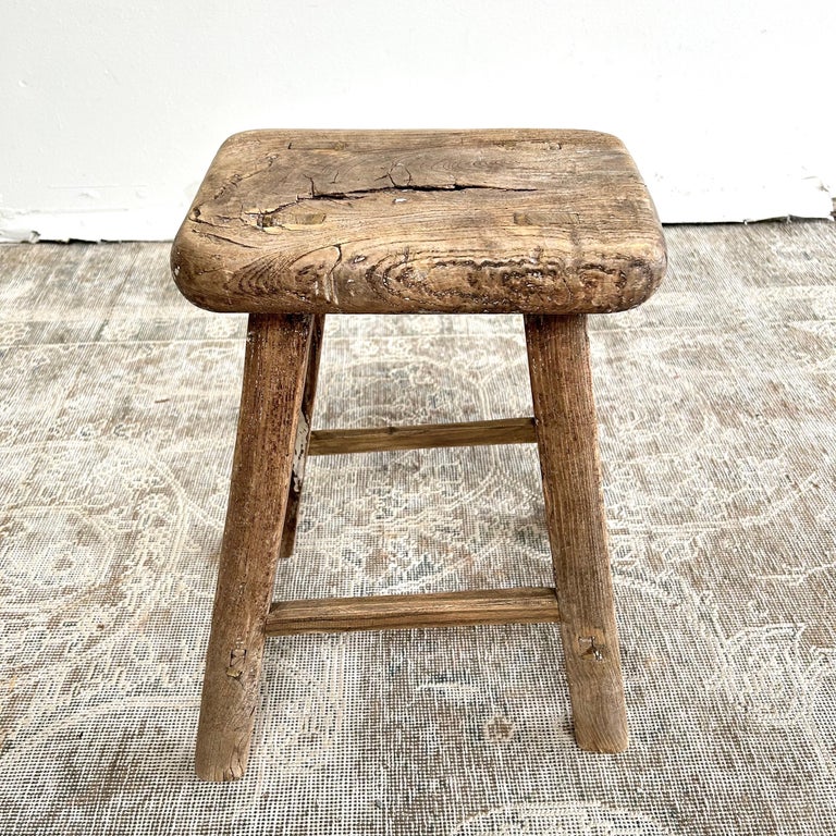 Vintage Elm Wood Stool For Sale at 1stDibs