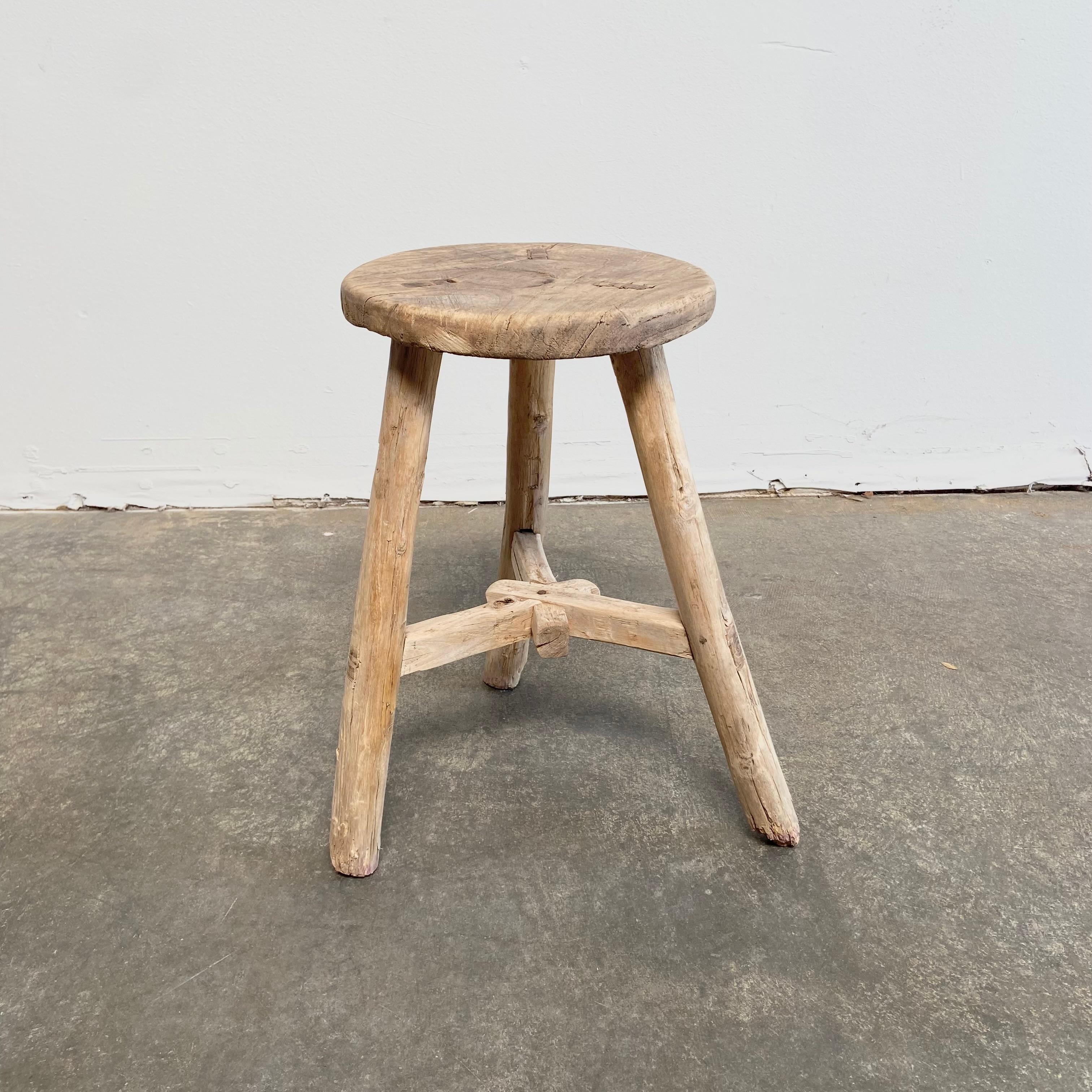 Vintage Elm Wood Stool at 1stDibs