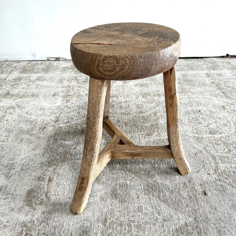 Vintage Elm Wood Stool For Sale at 1stDibs